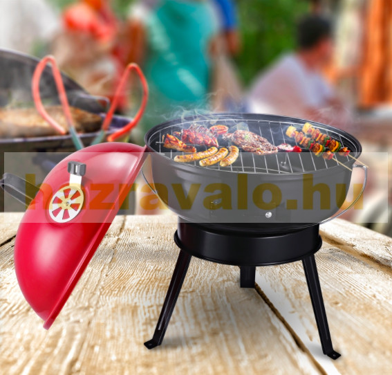 Grillsütő felnyitható fedeles gömbgrill hordozható faszenes